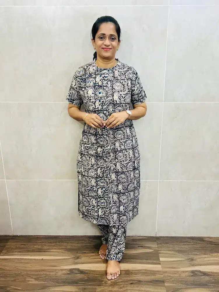 Kalamkari printed cotton top with Kalamkari bottom